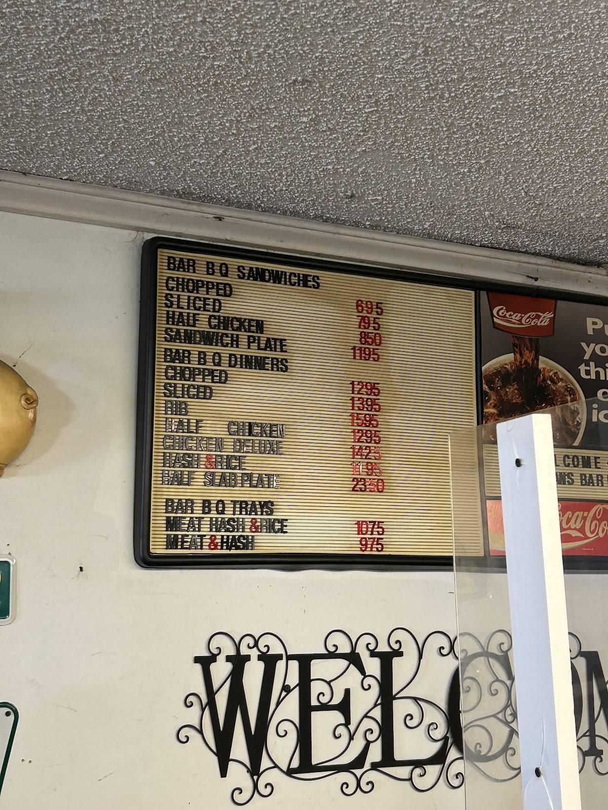 Menu at Freeman's Bar-B-Que, USA