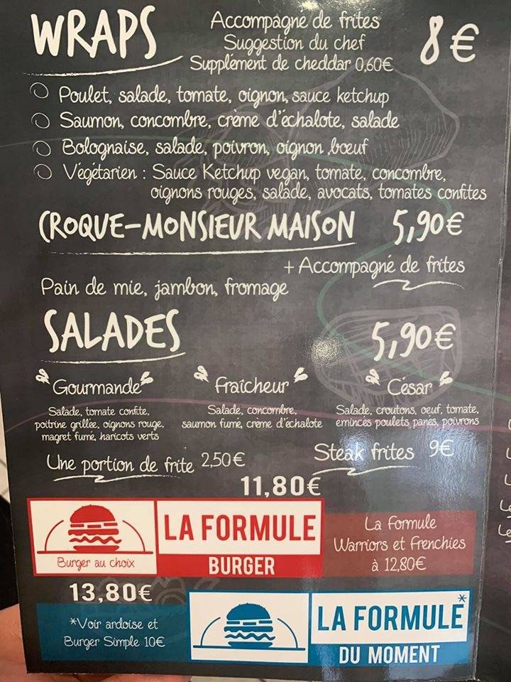 Menu au French Is Burger restaurant, Sucé-sur-Erdre