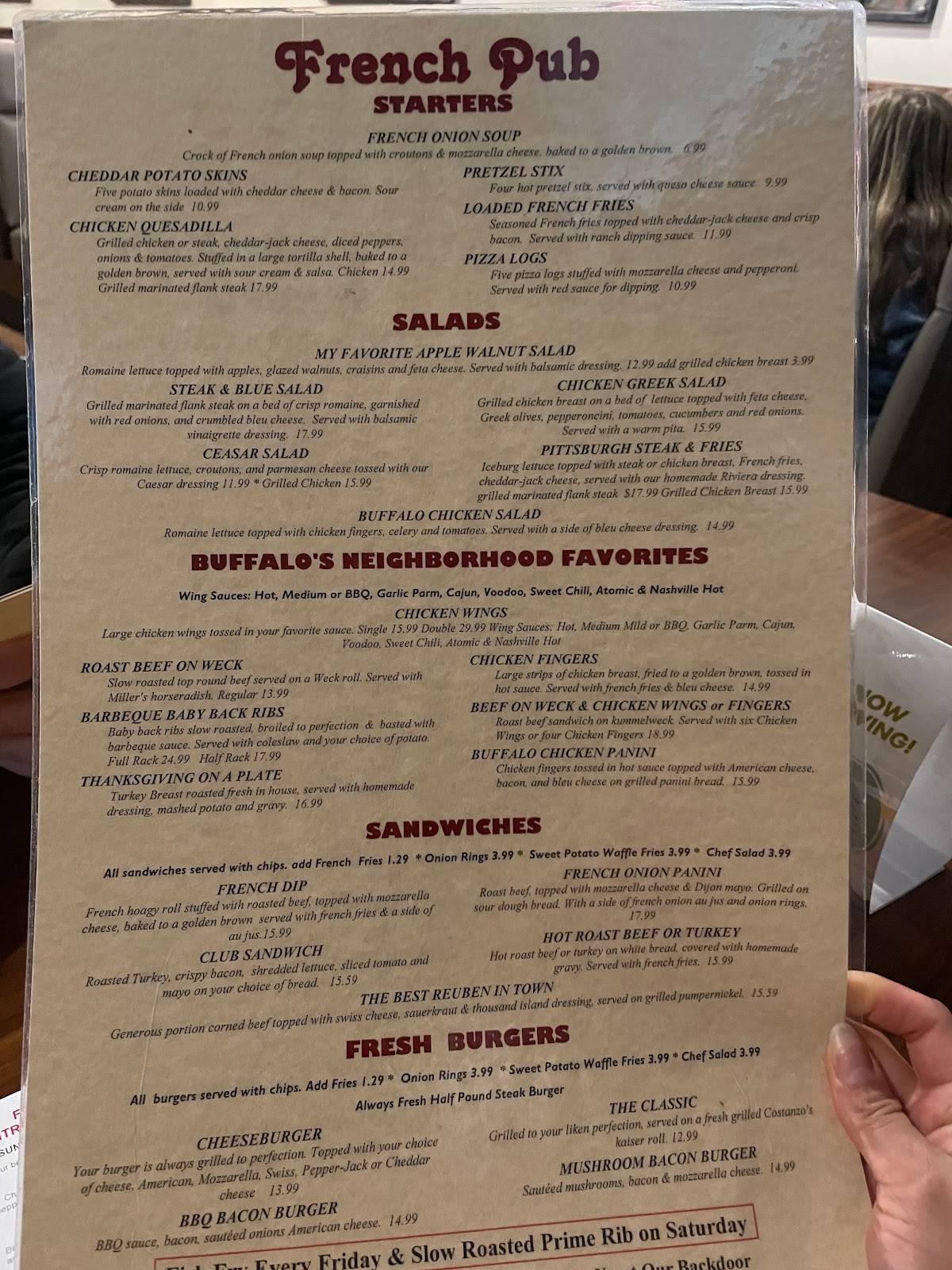 Menu at French Pub, Depew