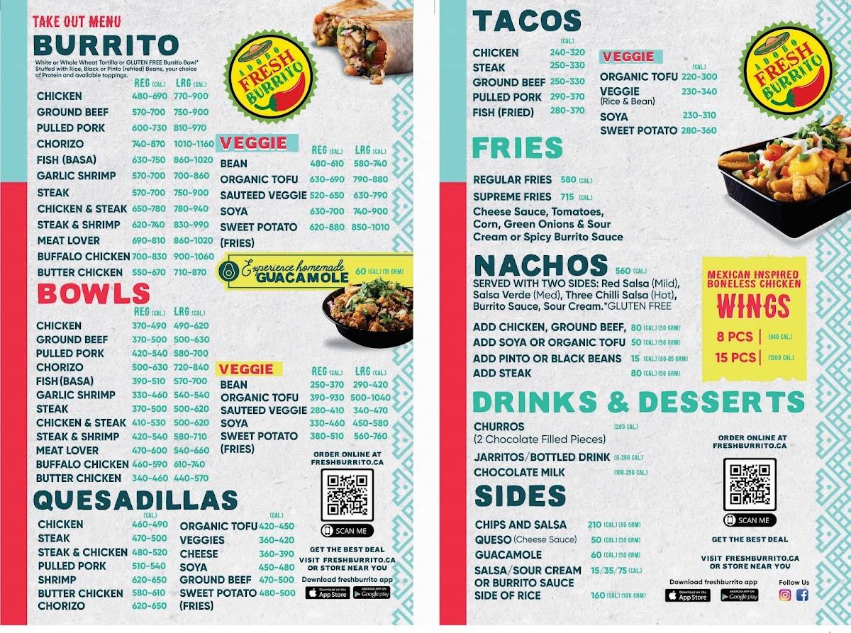 Menu at Fresh Burrito restaurant, Oakville