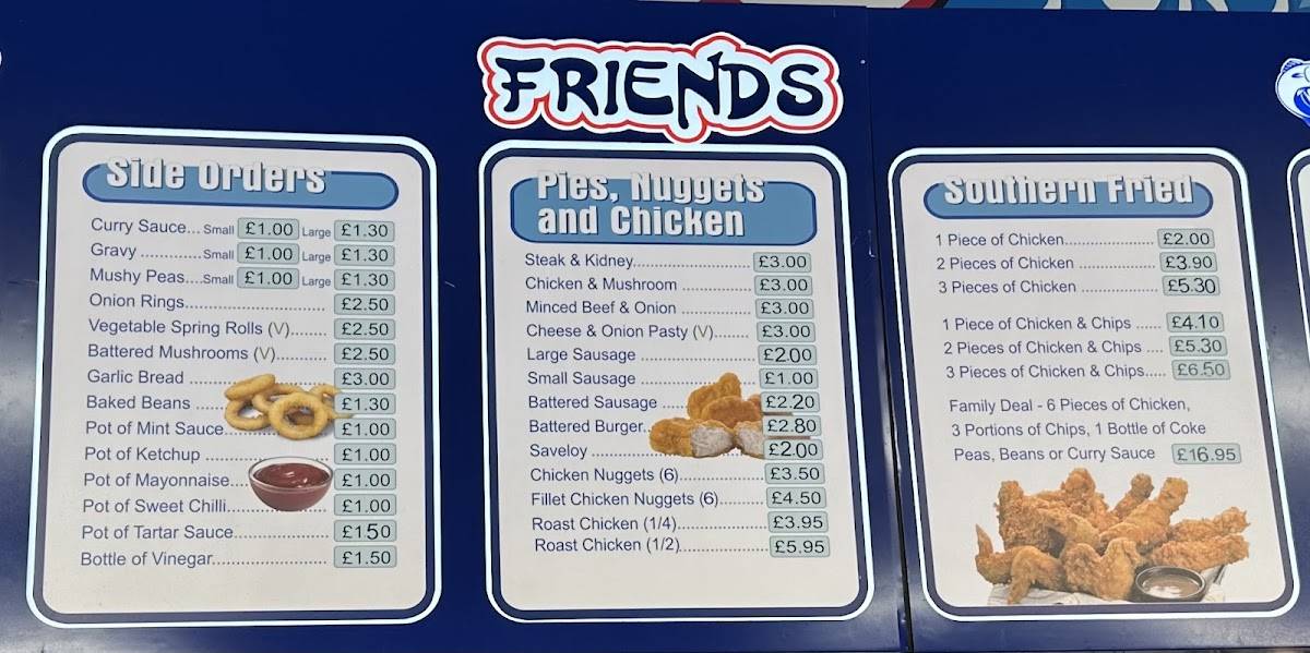 Menu at Friends Fish Bar Minsterley, Pontesbury