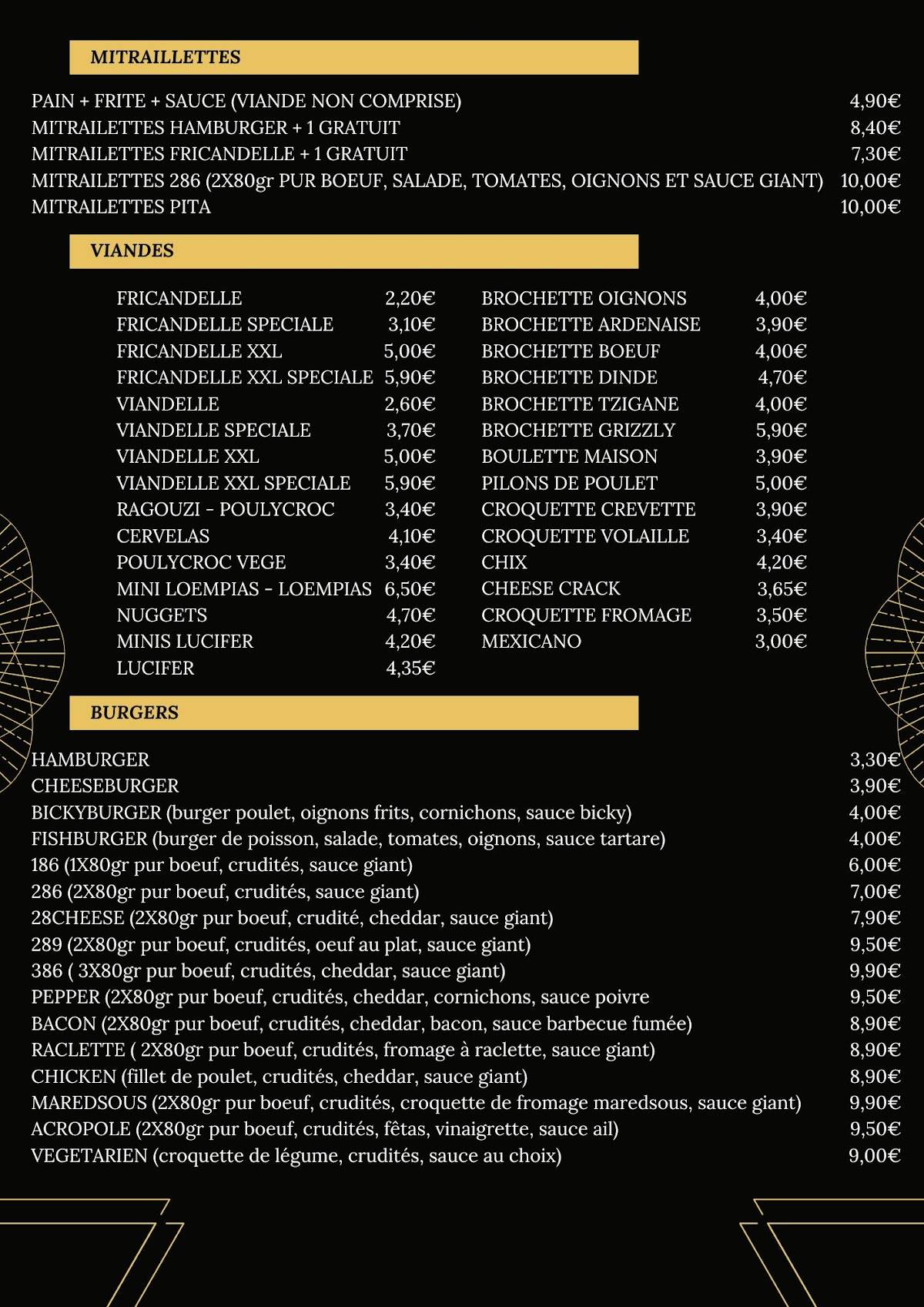 Menu au Friterie le 286, Gembloux