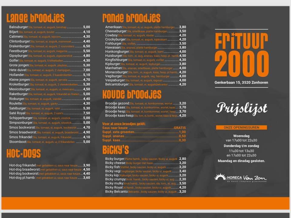 Menu at Frituur 2000, Zonhoven