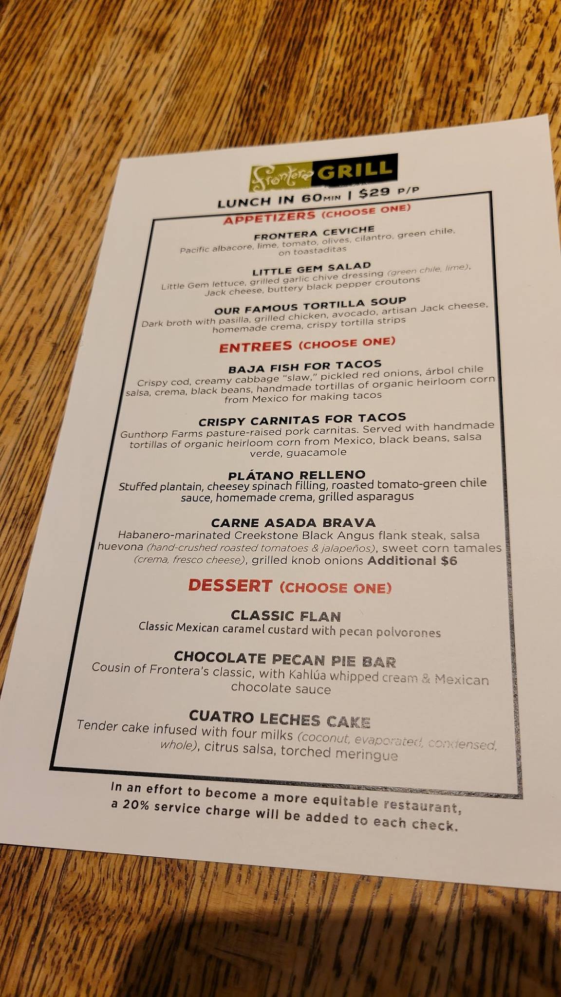 Menu at Frontera Grill desserts, Chicago, 445 N Clark St