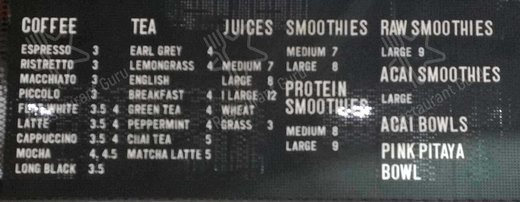 Menu at Fruitologist cafe, Rozelle
