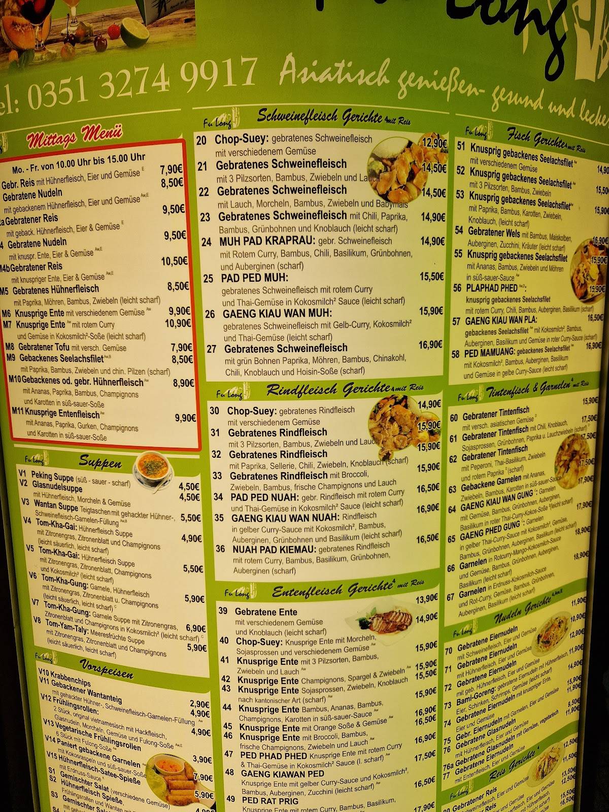 Speisekarte von Fu Long restaurant, Dresden, Ammonstraße 74