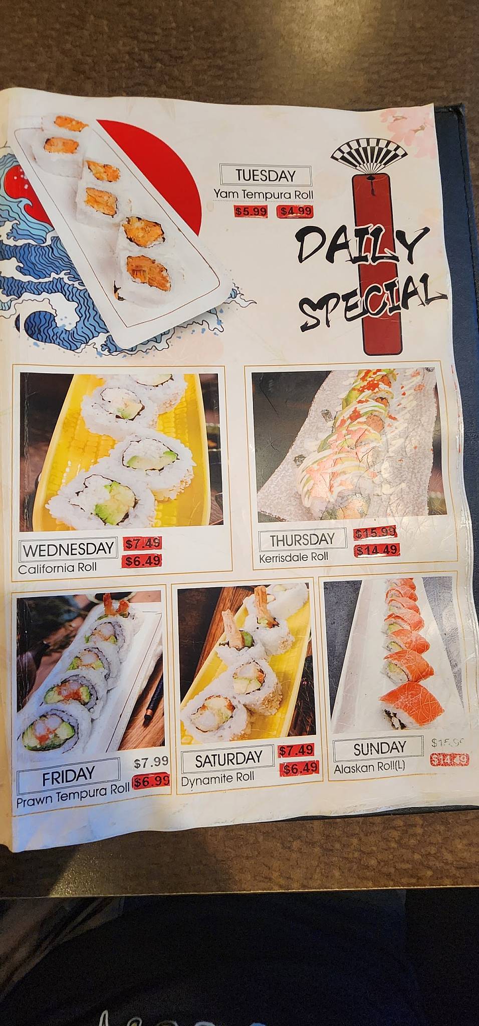 Menu at Fuji Sushi restaurant, North Battleford