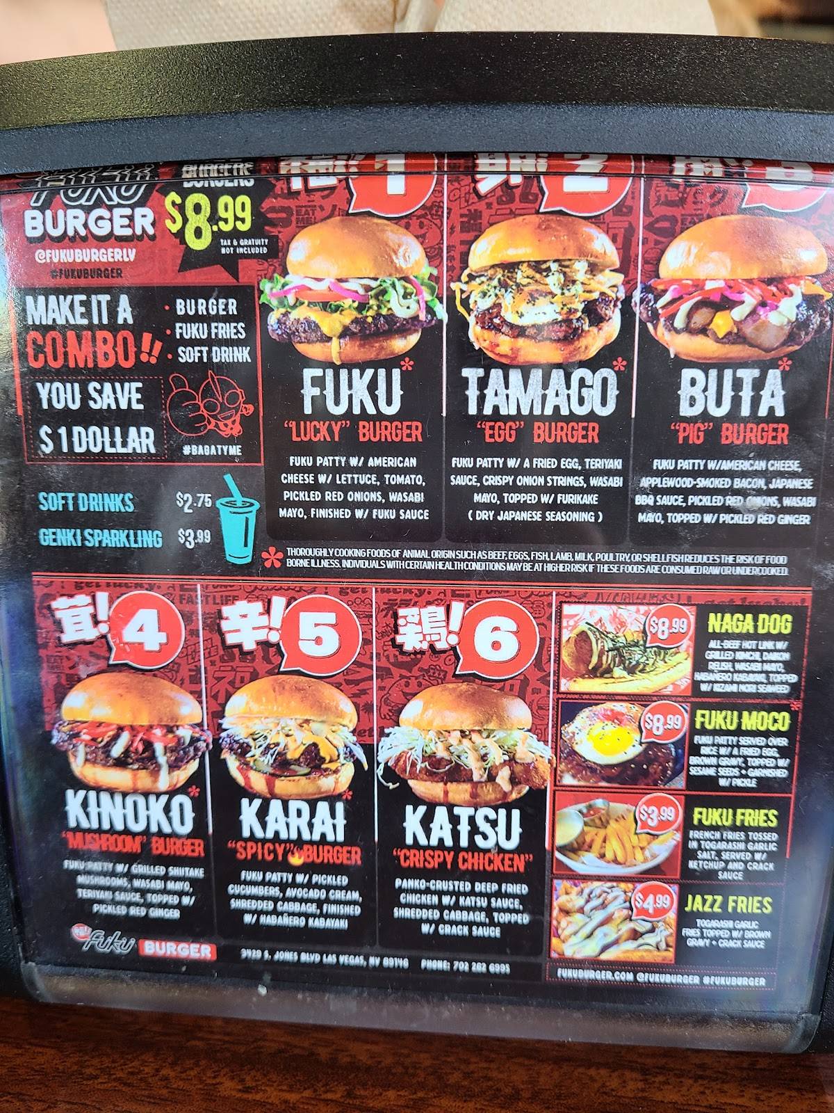 Menu at Fuku Burger Chinatown restaurant, Las Vegas, S Jones Blvd