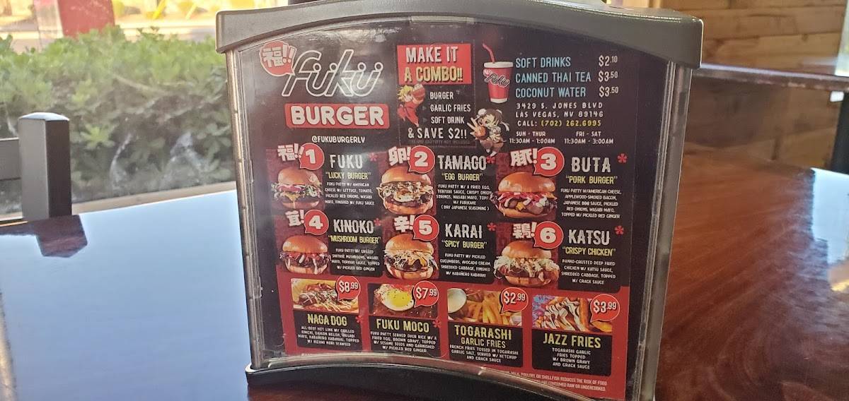 Menu at Fuku Burger Chinatown restaurant, Las Vegas, S Jones Blvd