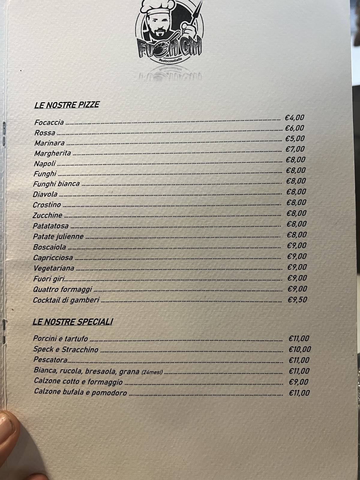 Menu da Fuori Giri ristorante, Passoscuro