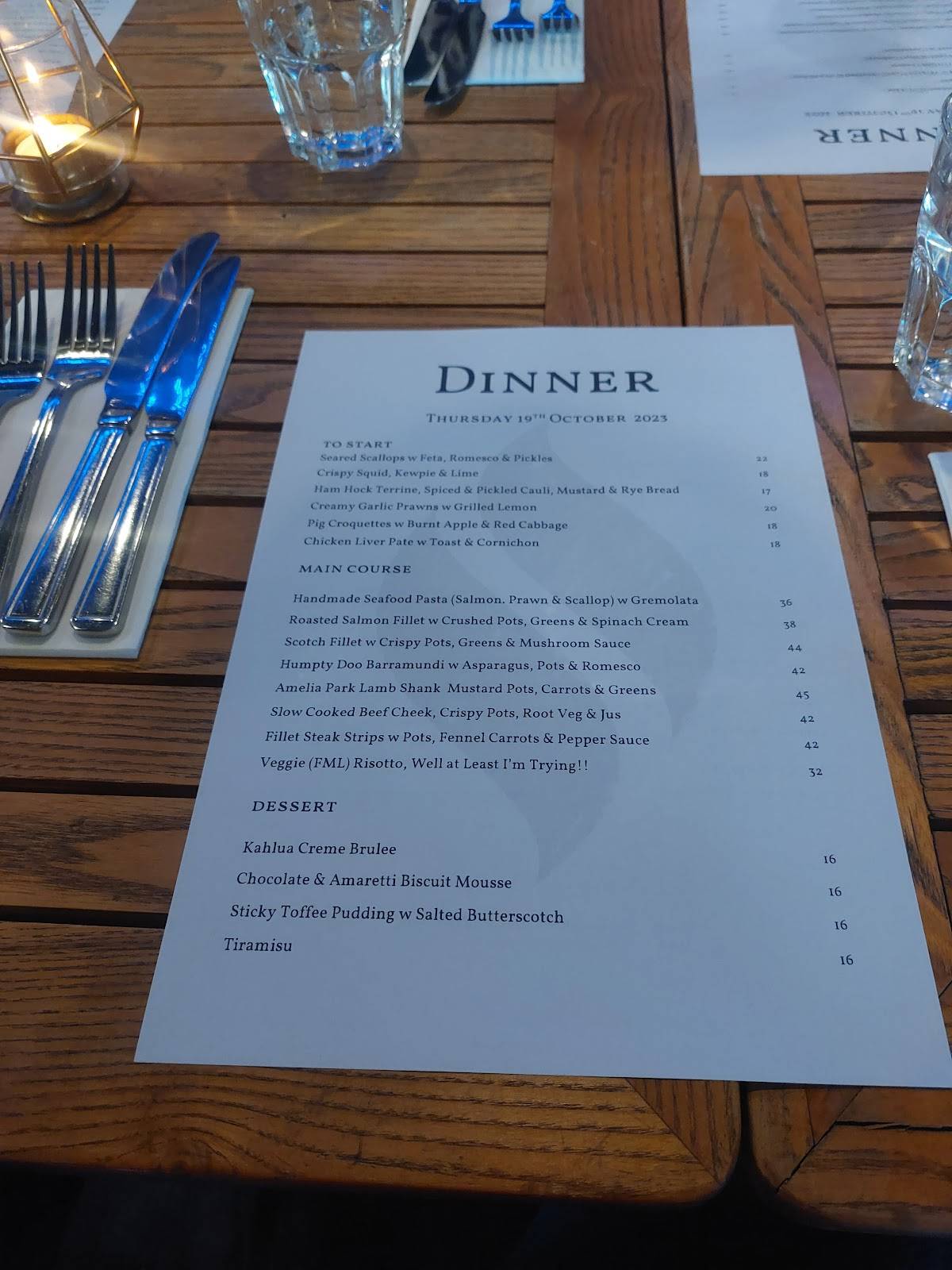 Menu at Fyre restaurant, Connolly