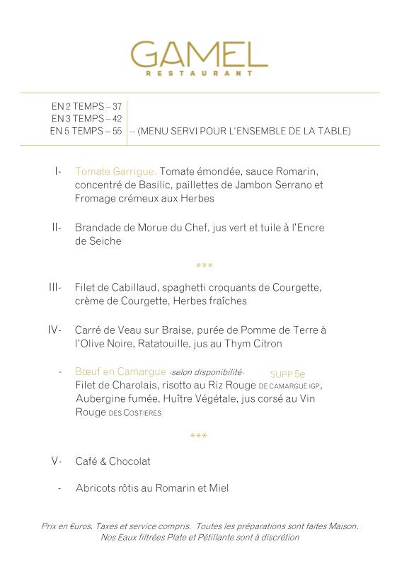 Menu au GAMEL Restaurant, Nimes