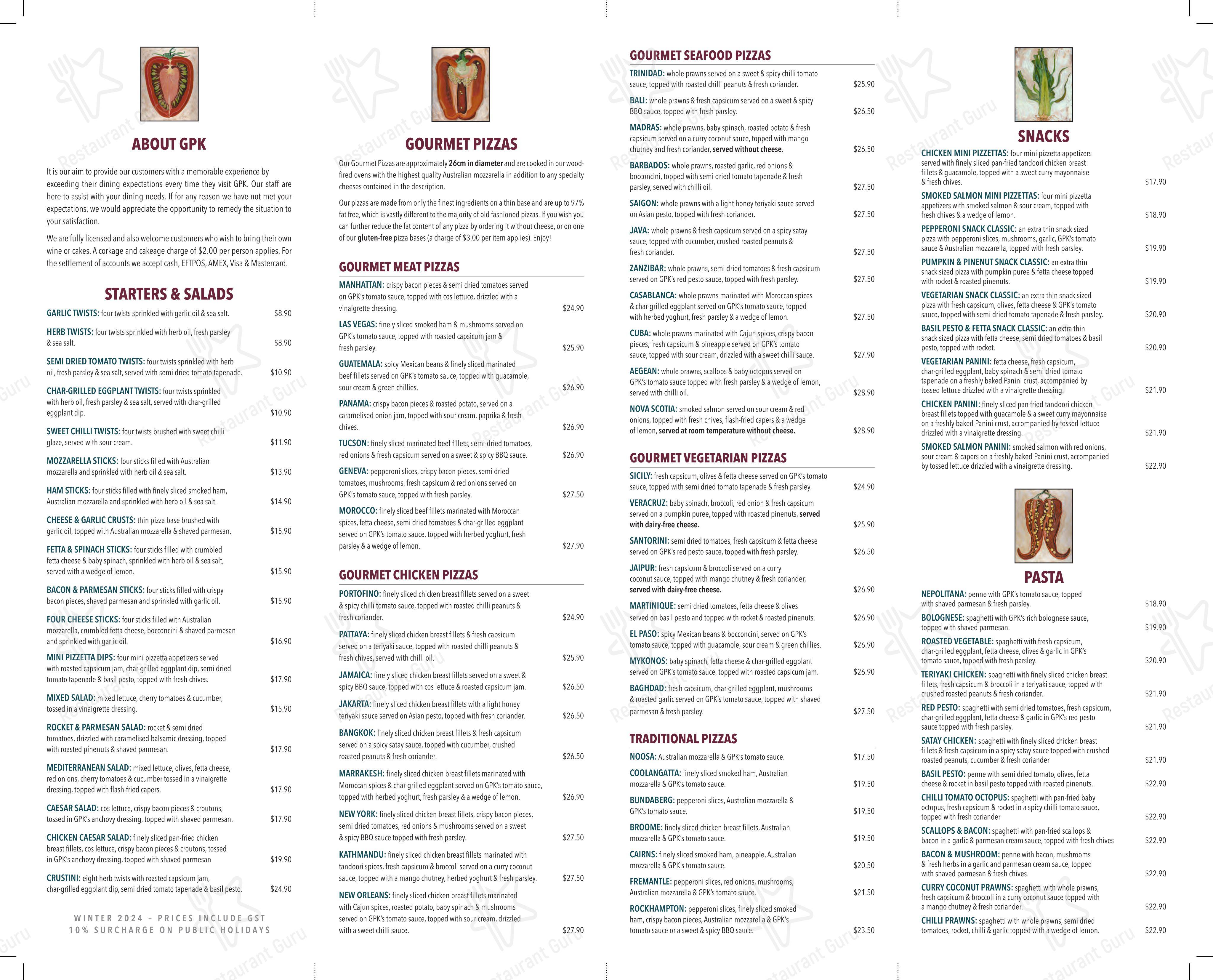 Menu at GPK (Gourmet Pizza Kitchen) Erina Fair restaurant, Erina, 620 ...
