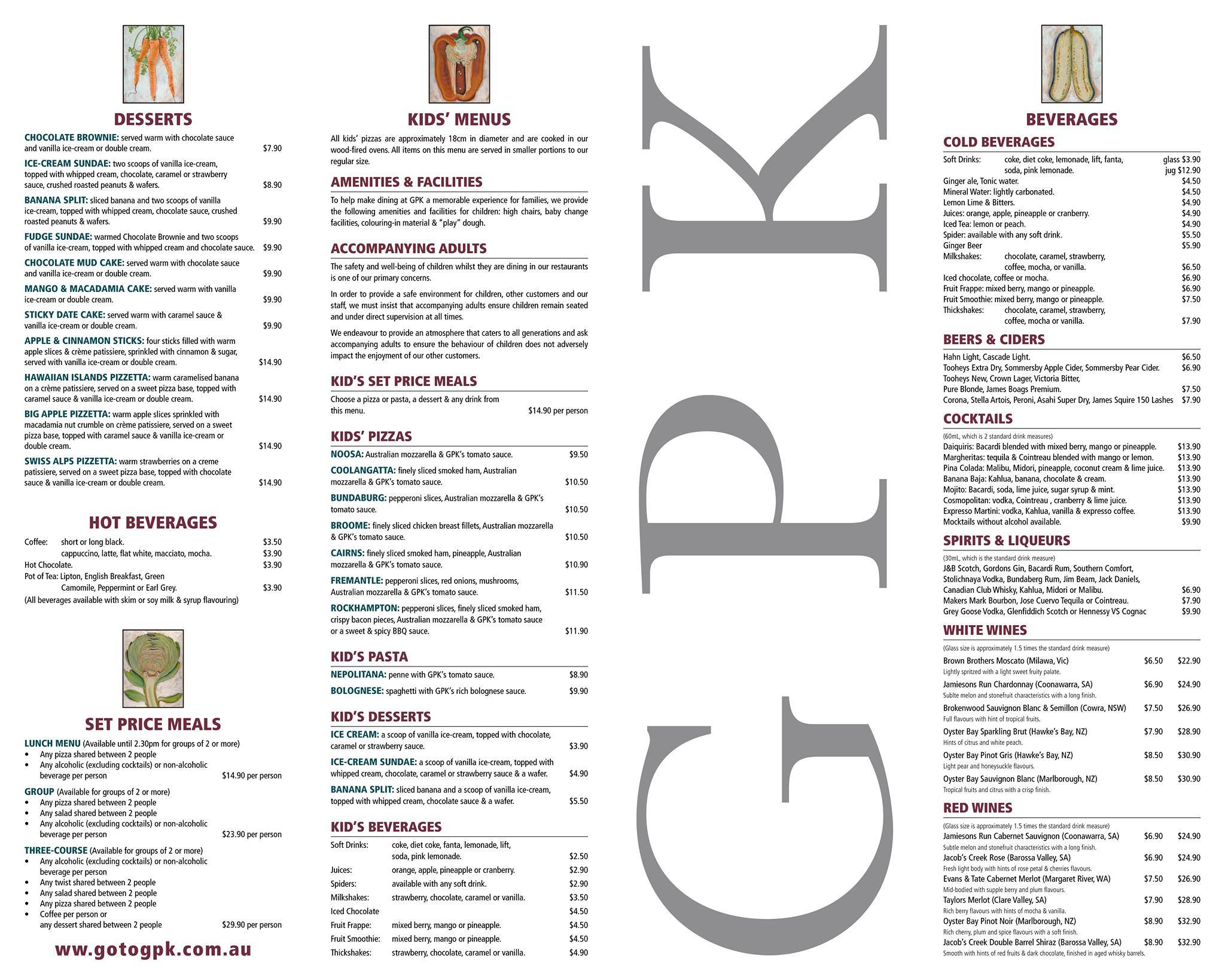 Menu at GPK (Gourmet Pizza Kitchen) Erina Fair restaurant, Erina, 620 ...
