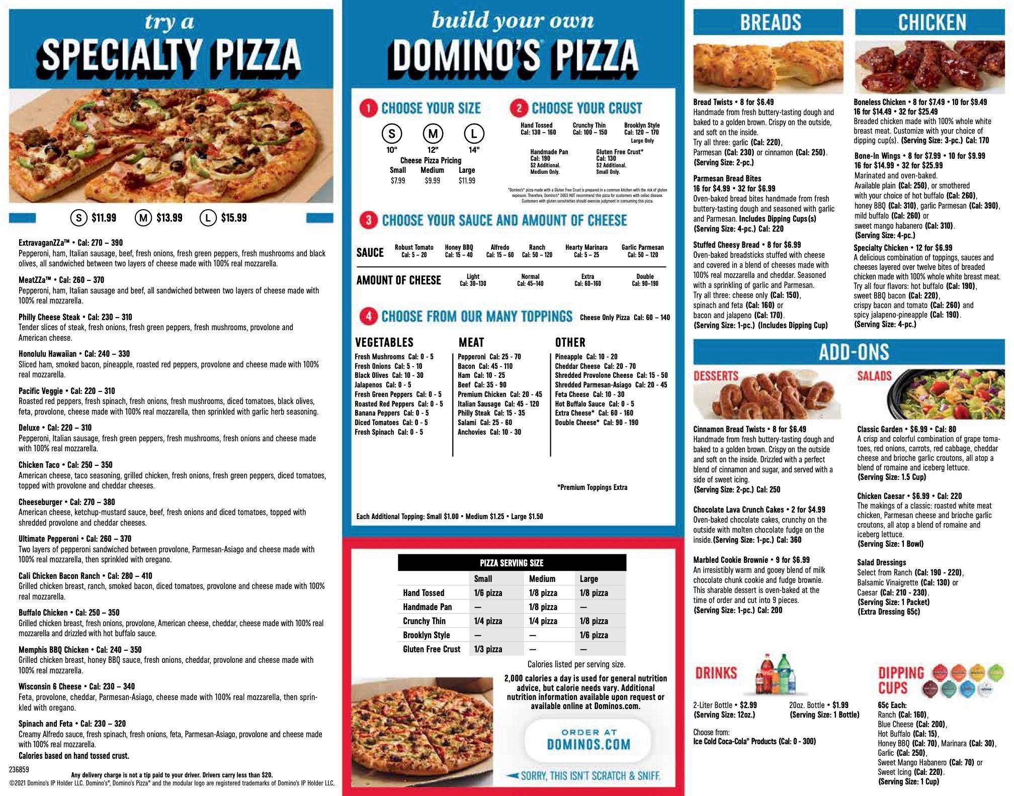 Menu at Domino's Pizza pizzeria, Gainesville, 133 SW 34th St