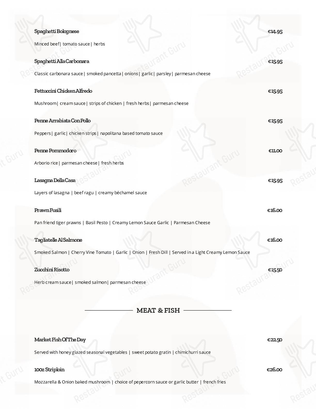 Menu at Galileo Restaurant Luigis Family Diner, Edenderry