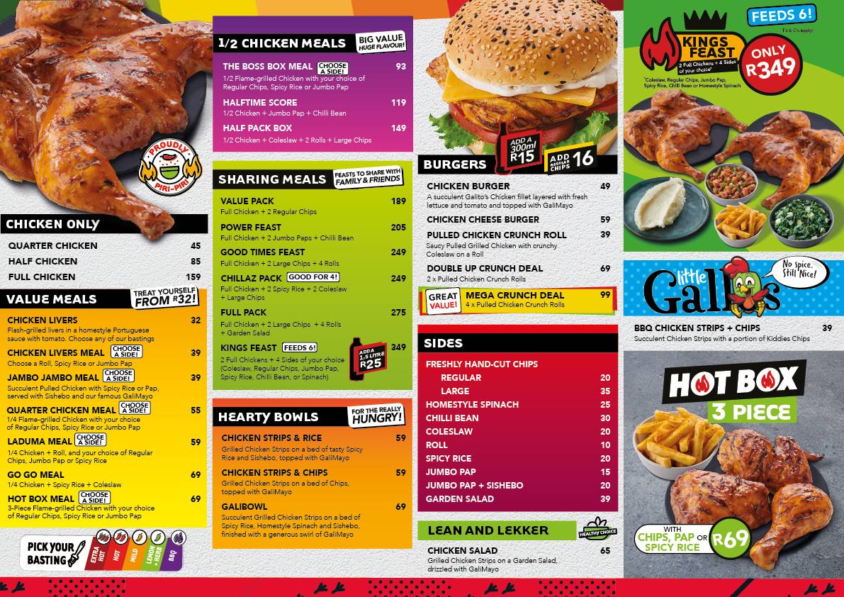 Menu at Galito's restaurant, South Africa, Cnr Praktiseer & Steelpoort ...