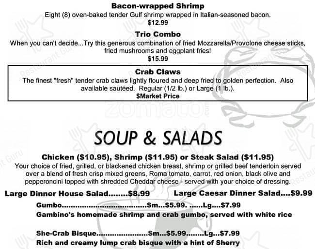 Menu at Gambino's Italian Grill steakhouse, Fairhope