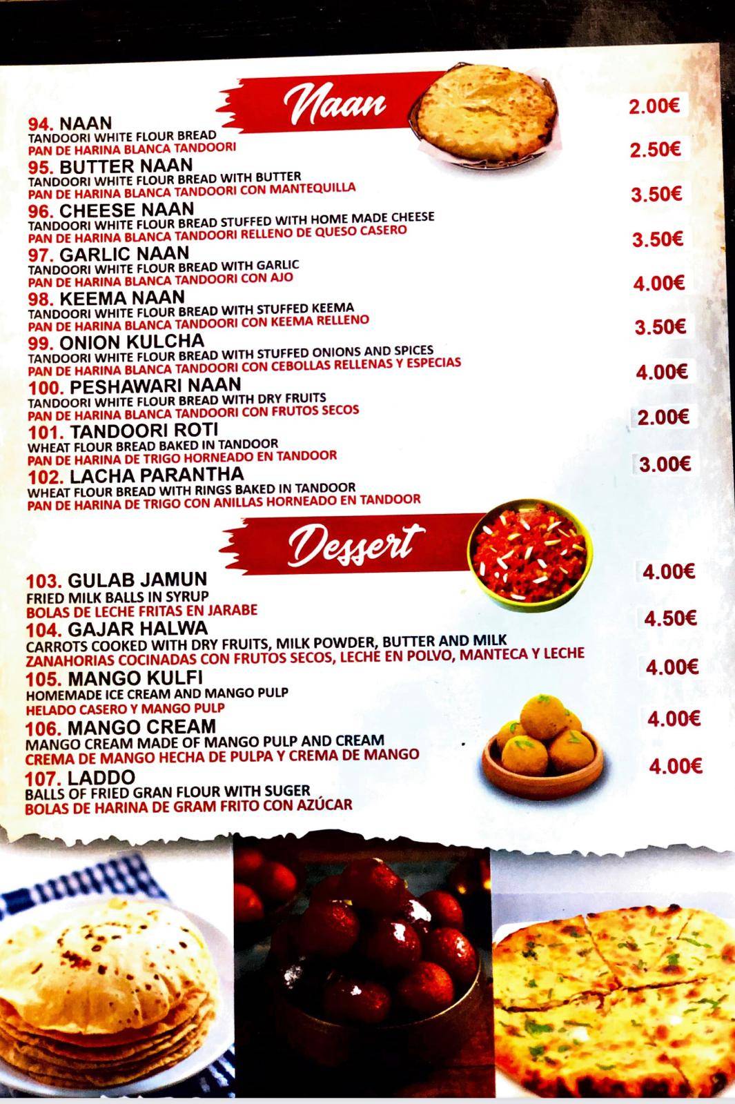 Carta del restaurante Ganga, Barcelona