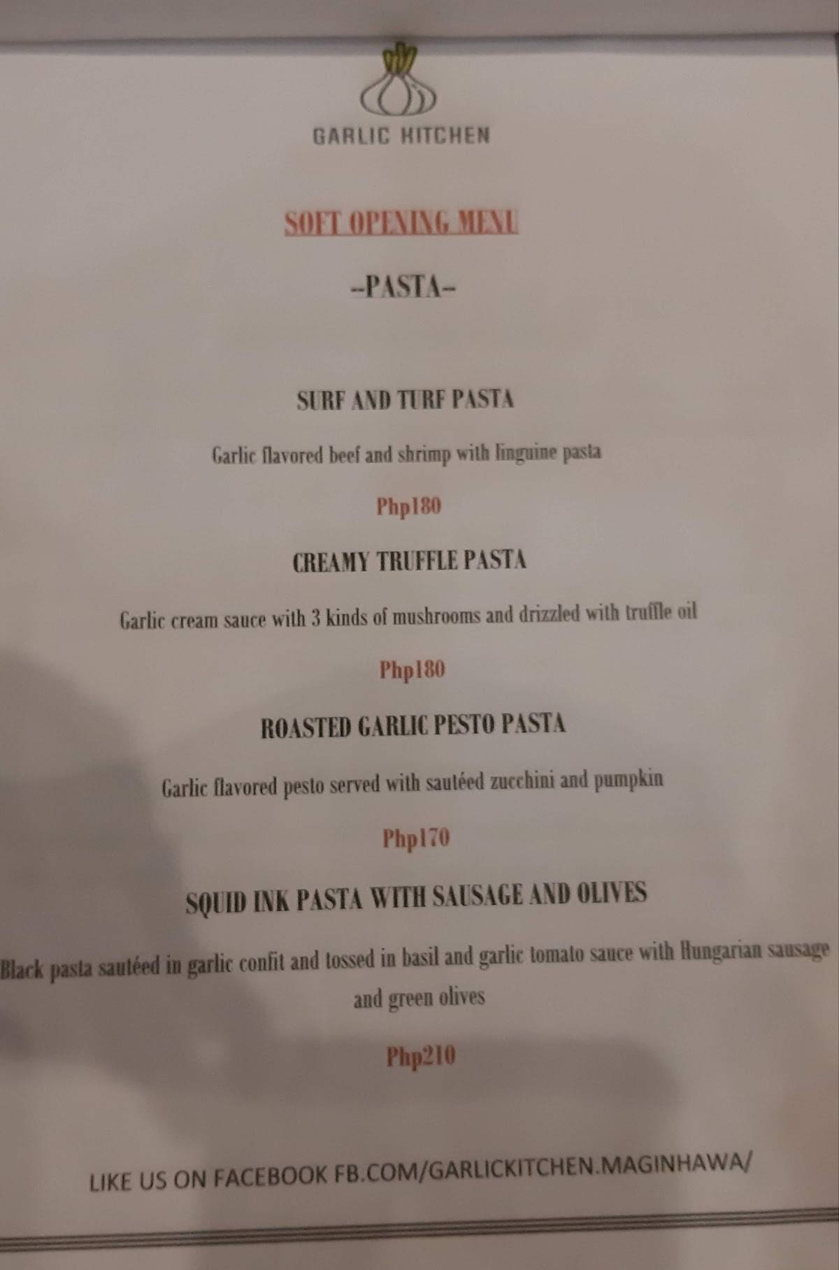 Menu at Garlic Kitchen restaurant, Quezon City