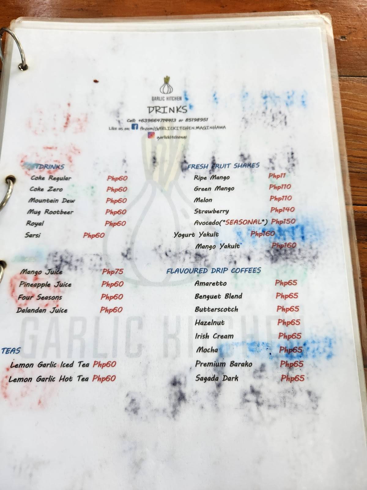 Menu at Garlic Kitchen restaurant, Quezon City