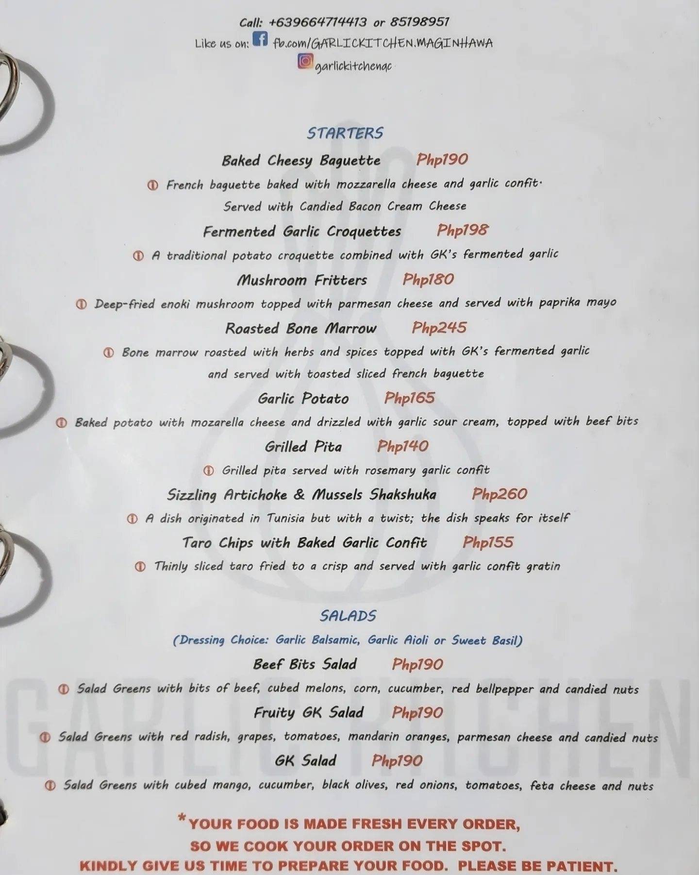 Menu at Garlic Kitchen restaurant, Quezon City