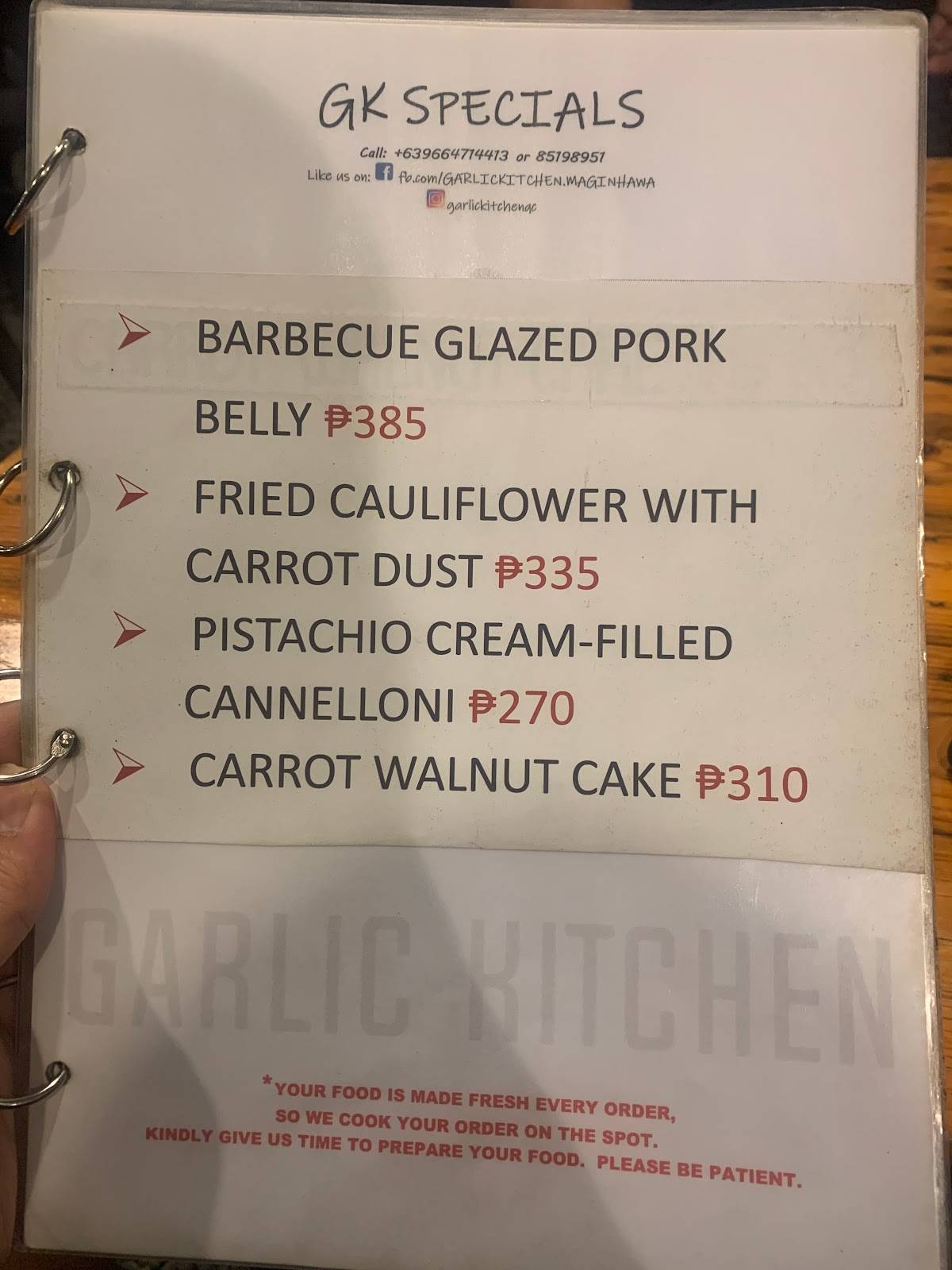 Menu at Garlic Kitchen restaurant, Quezon City