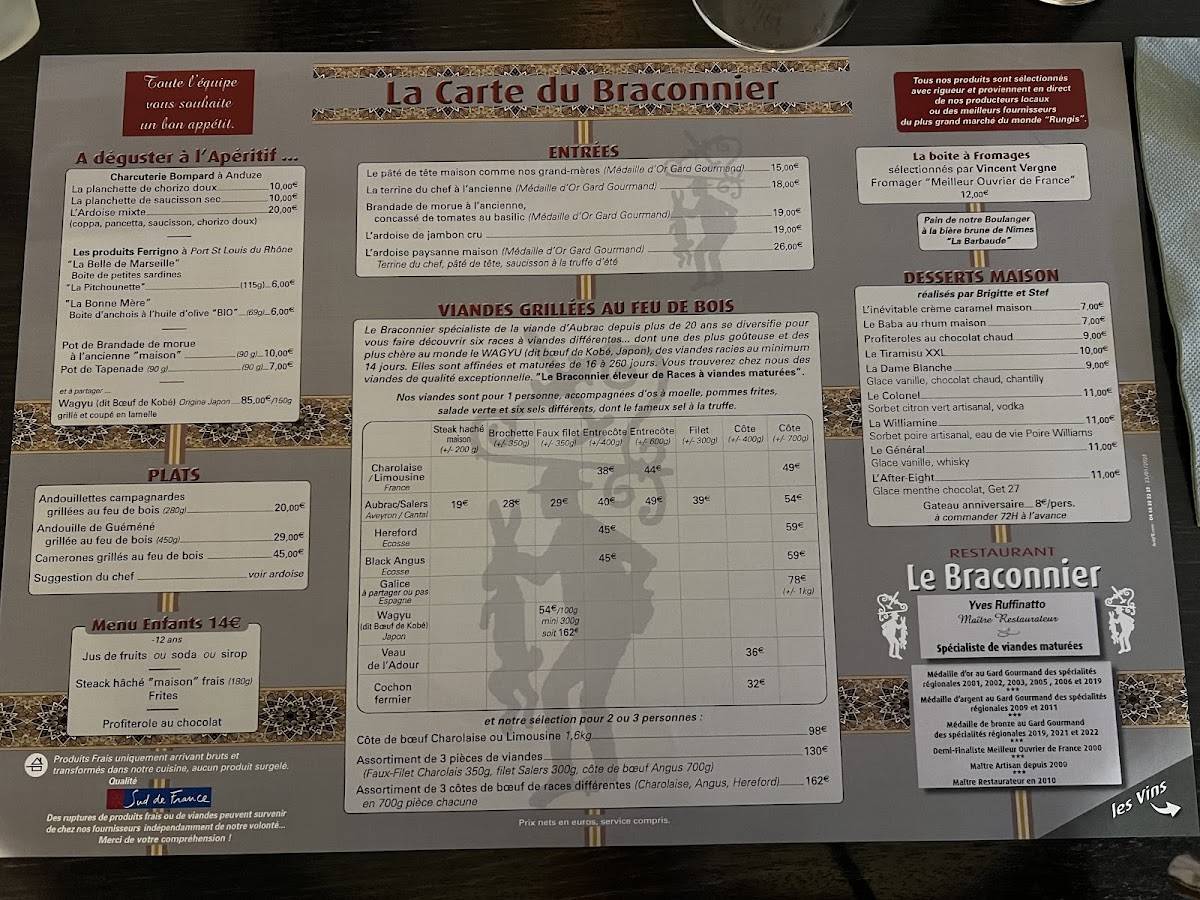 Menu au Le Braconnier restaurant, Garons