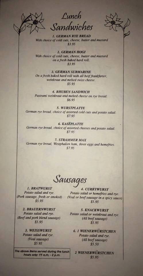 Menu at Gasthaus Edelweiss restaurant, Weber City