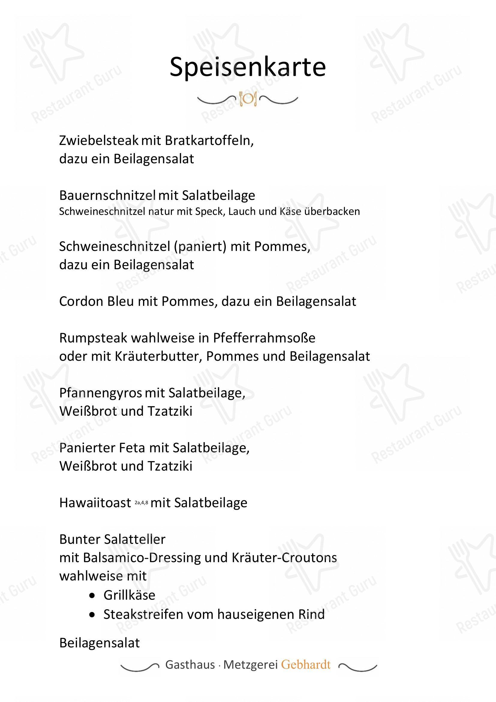 Speisekarte von Gasthaus Metzgerei Gebhardt, Konradsreuth