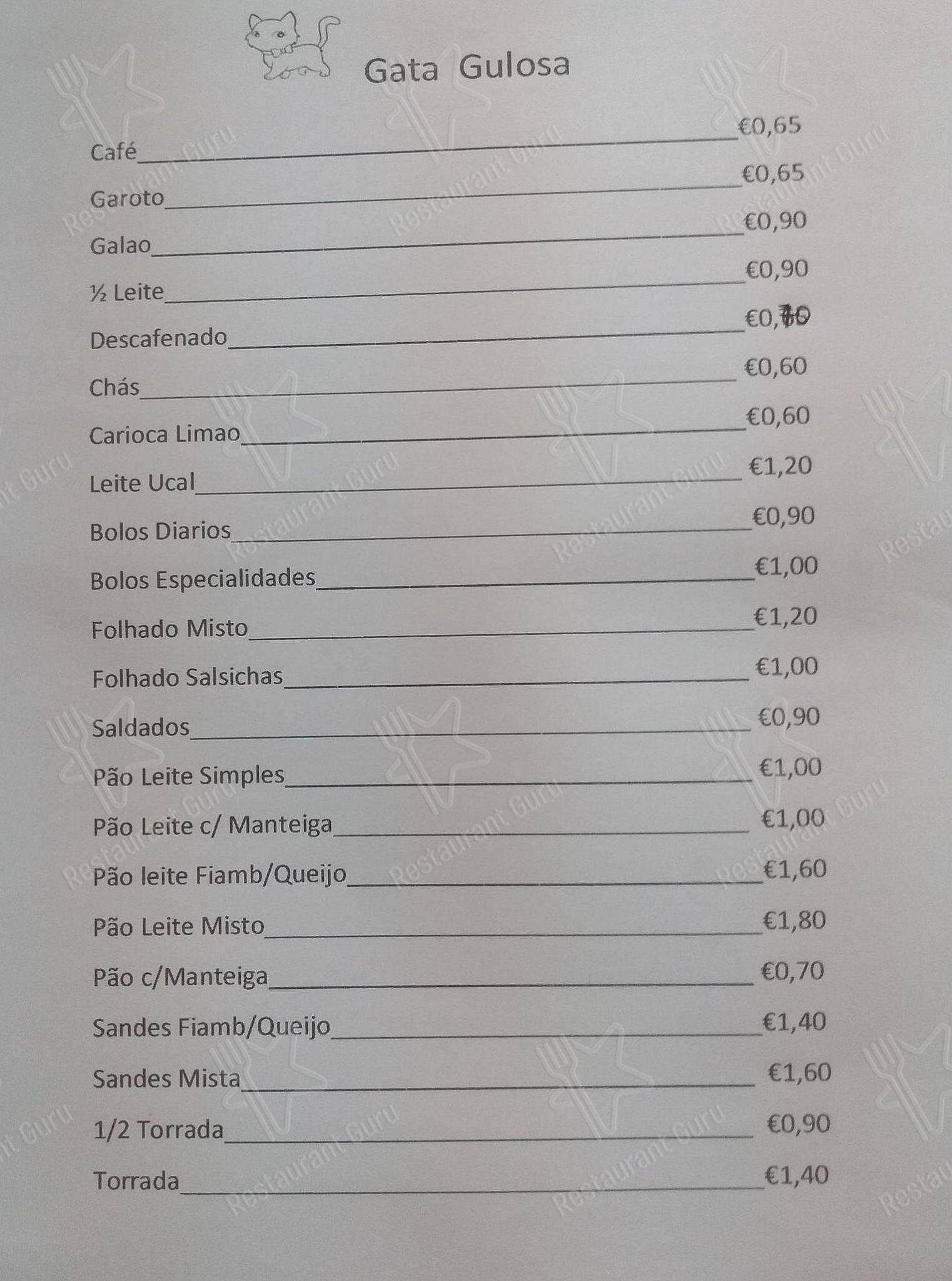 Menu em Gata Gulosa pub & Bar, Lisboa
