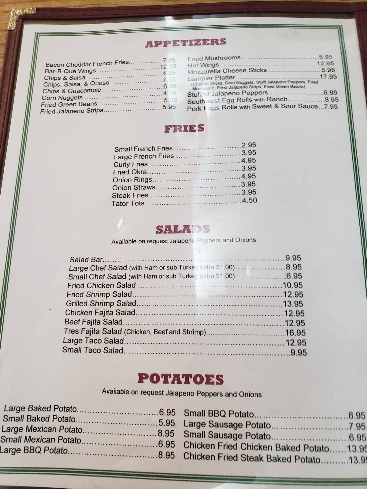 Menu at RANCHER'S steakhouse, Gatesville
