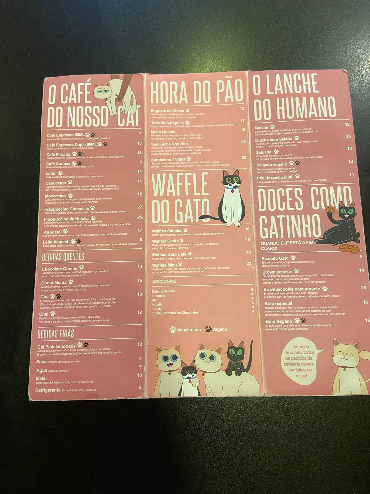 Menu em Gato Café, Rio de Janeiro
