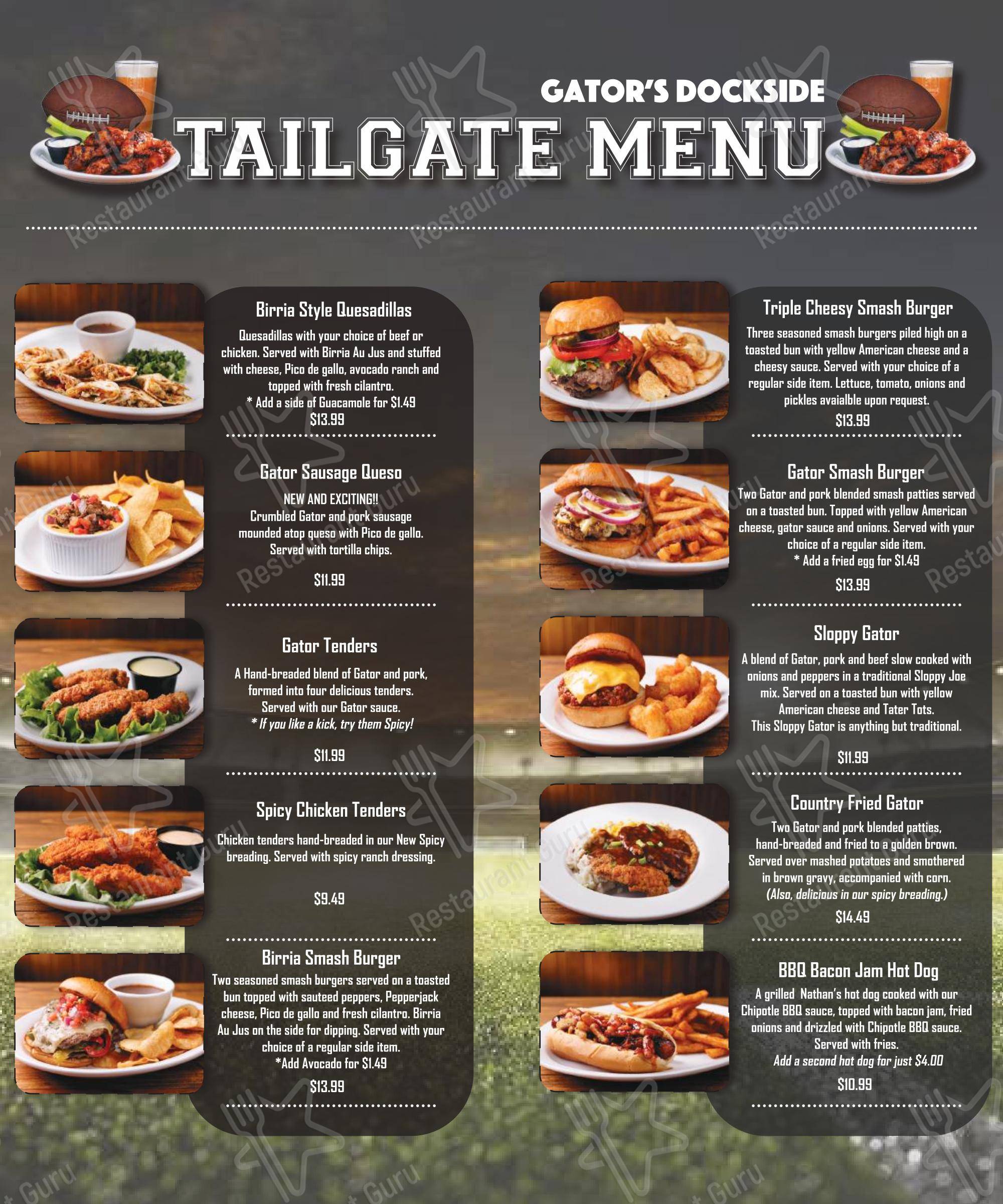 Menu at Gators Dockside Gainesville pub & bar, Gainesville