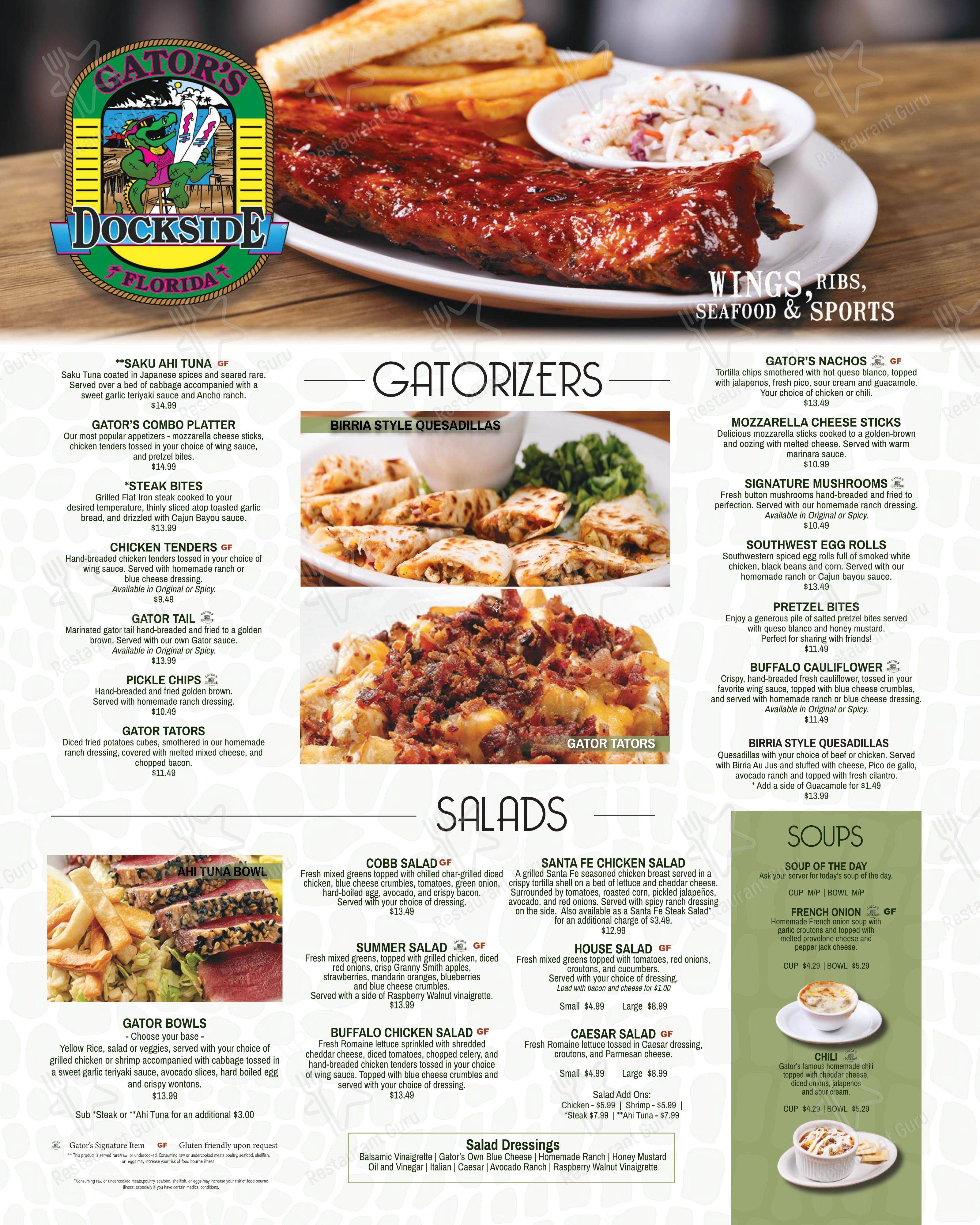 Menu at Gators Dockside Gainesville pub & bar, Gainesville