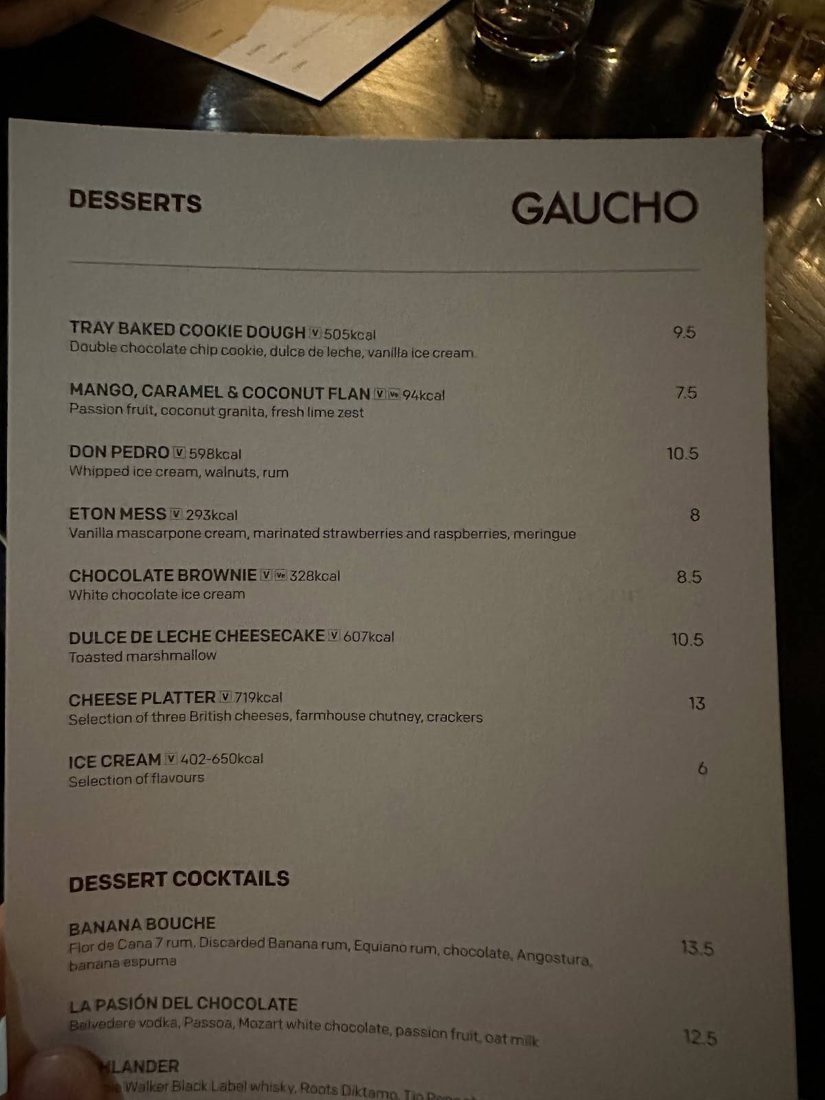 Menu at Gaucho Edinburgh steakhouse, Edinburgh