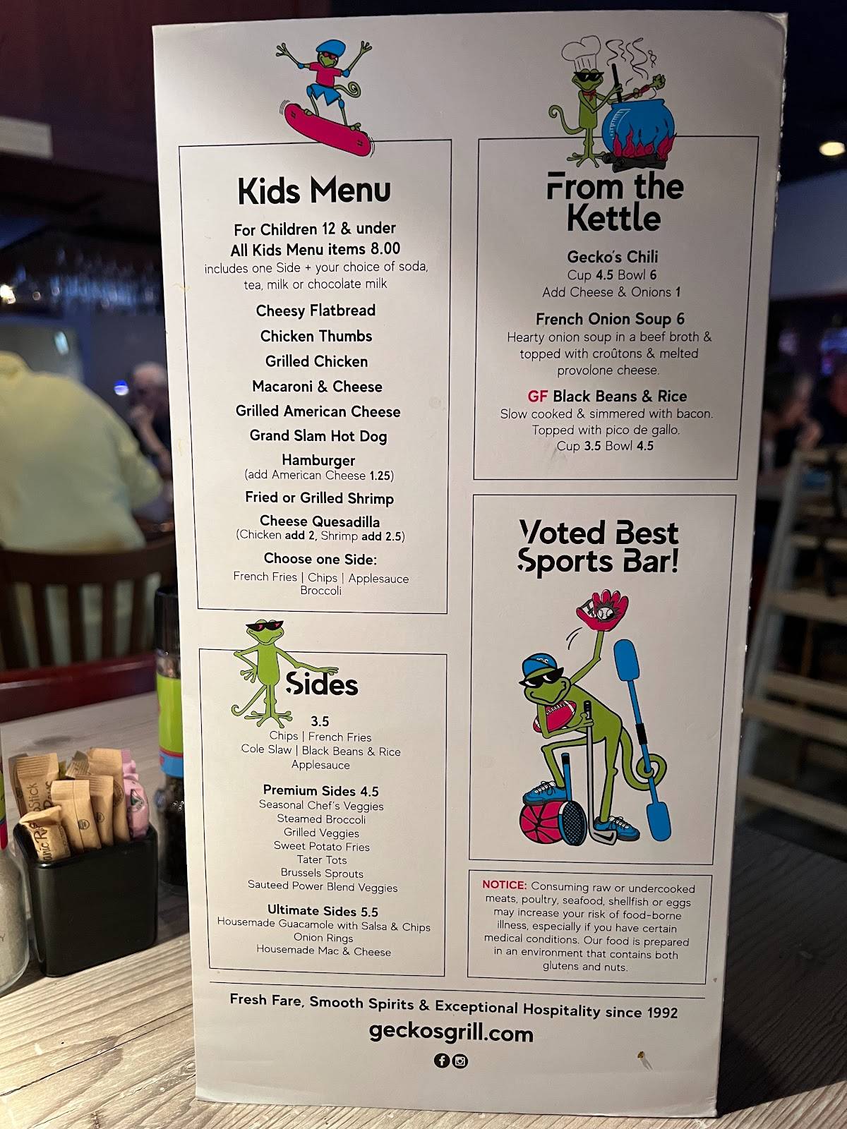 Menu at Gecko’s Grill & Pub, Sarasota, Palmer Crossing Cir