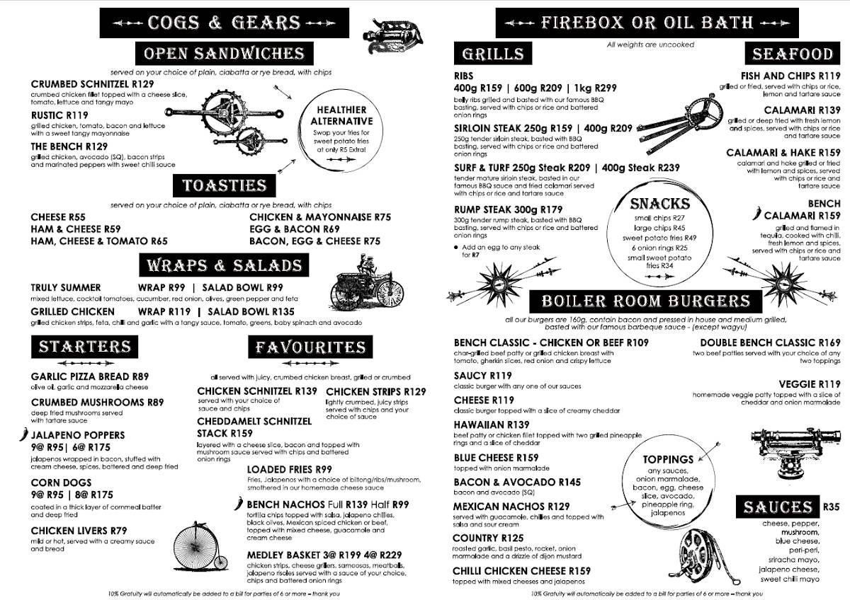 Menu at The Bench Eatery & Bar, George