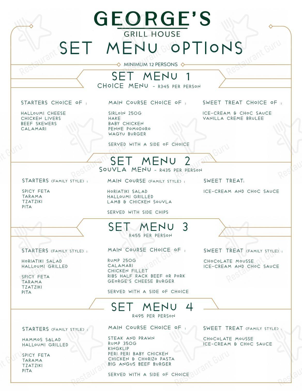 Menu at George's Grill House Linksfield restaurant, Johannesburg
