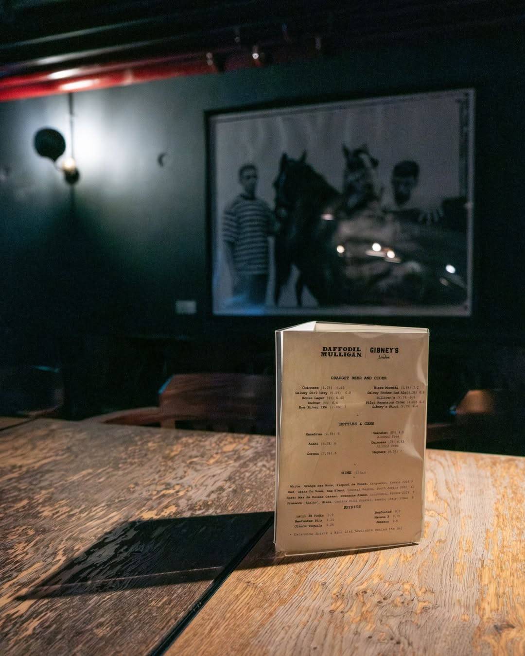 Menu at Gibney's London pub & bar, London