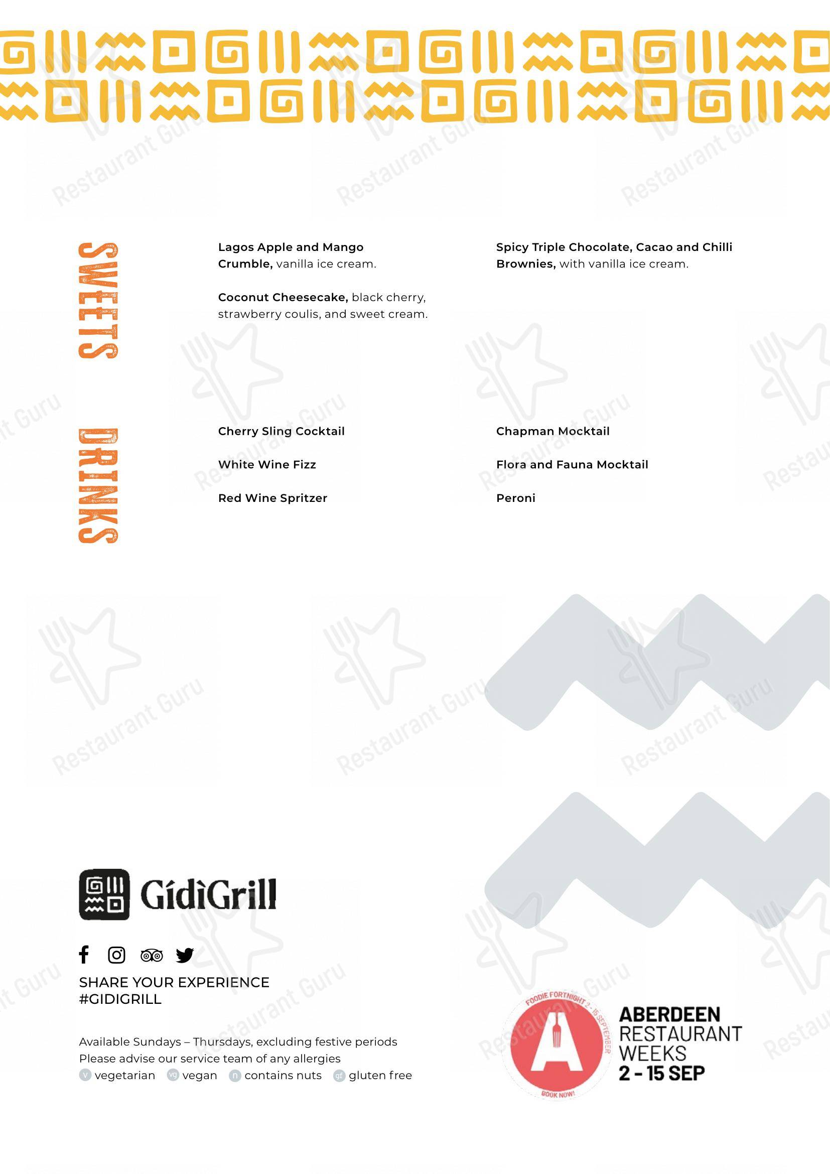 Menu at Gidi Grill, Dundee BBQ, Dundee