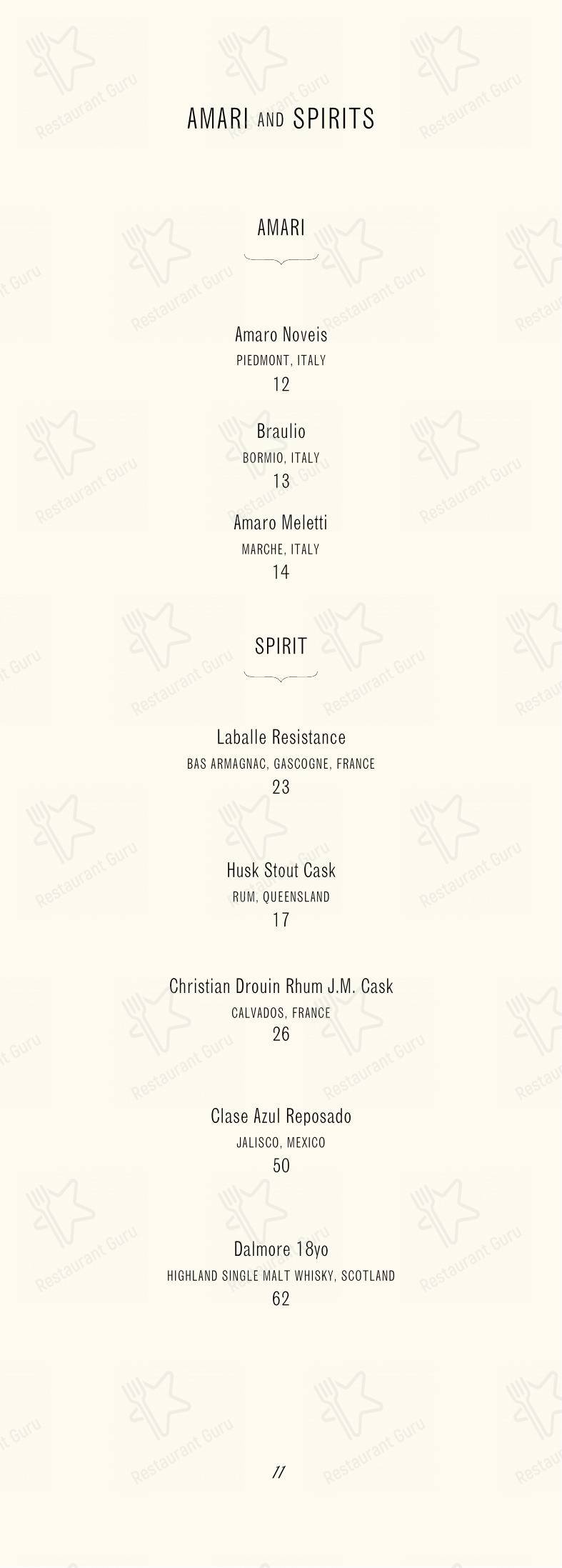 Menu at Gimlet restaurant, Melbourne