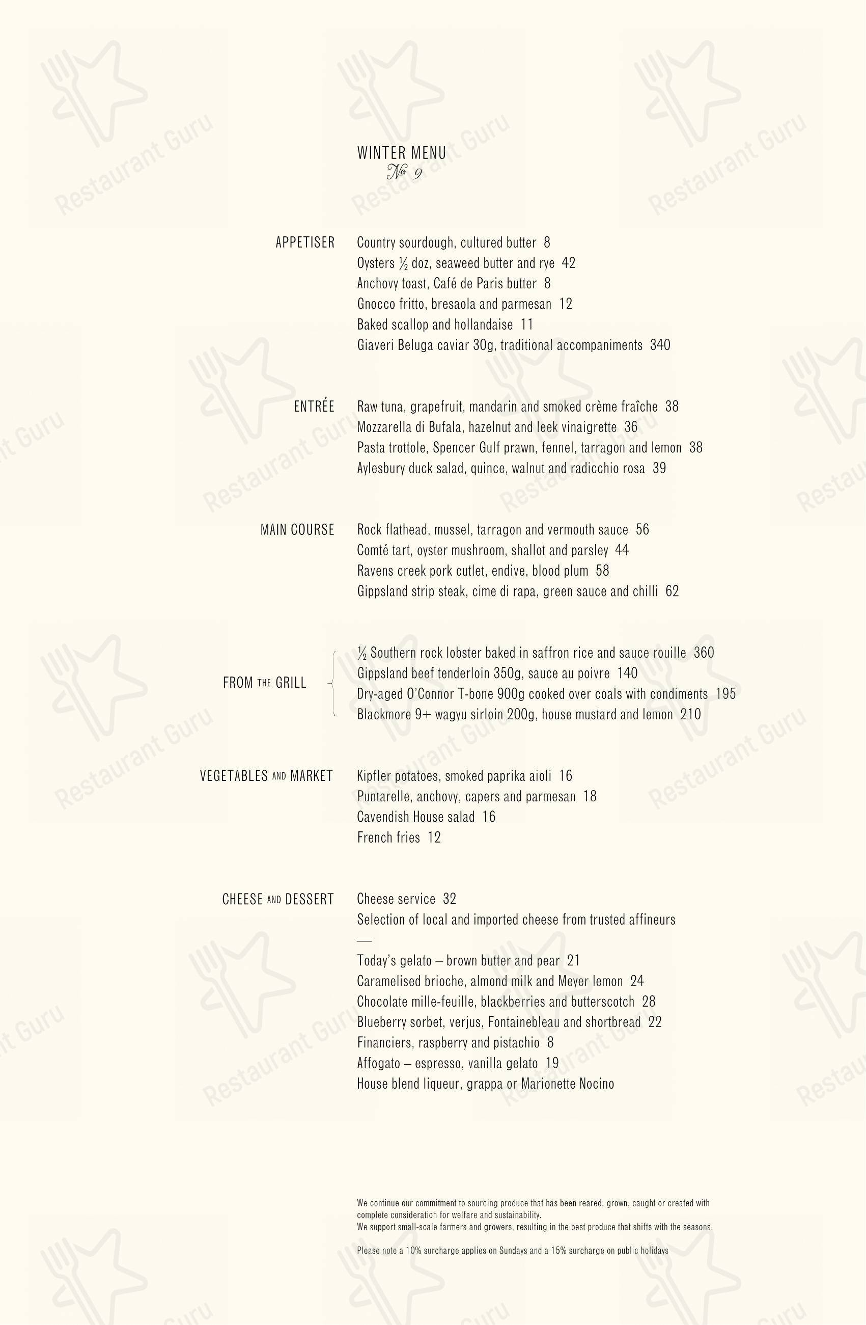 Menu at Gimlet restaurant, Melbourne