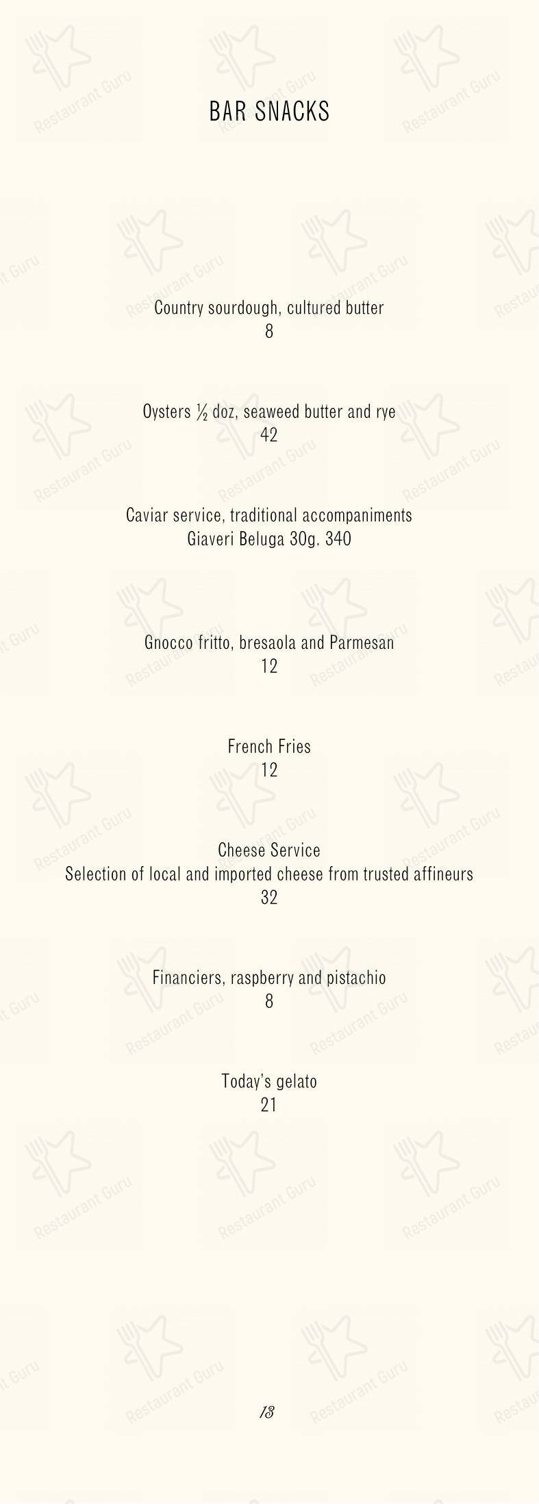 Menu at Gimlet restaurant, Melbourne