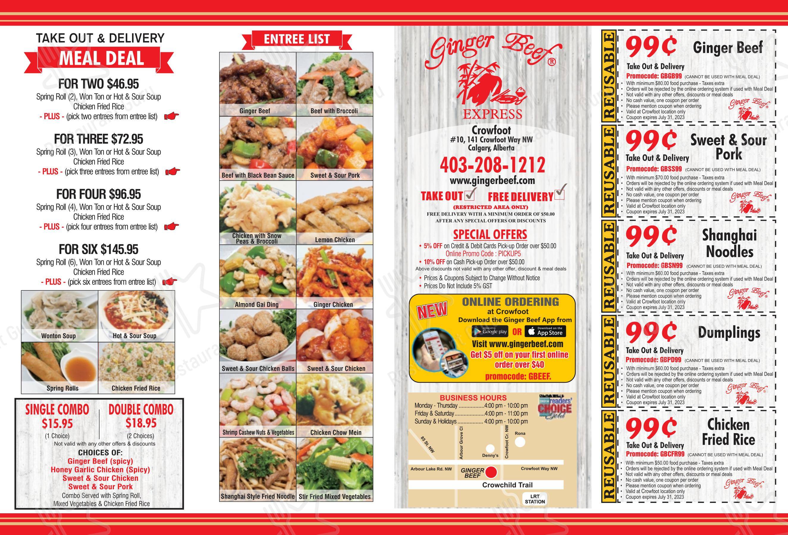 Menu at Ginger Beef Express restaurant, Calgary, 141 Crowfoot Way NW #10