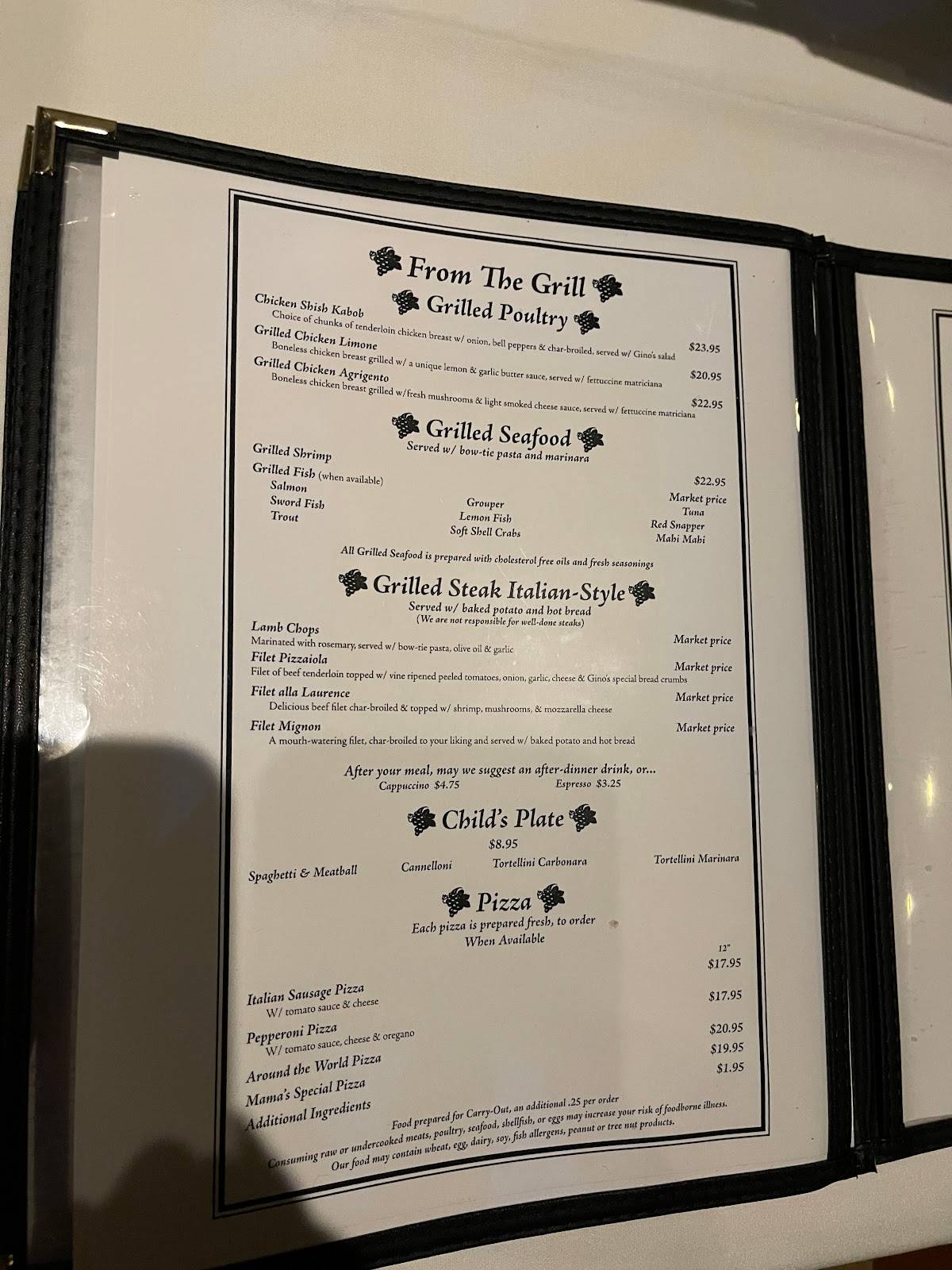 Menu at Gino's Restaurant, Baton Rouge