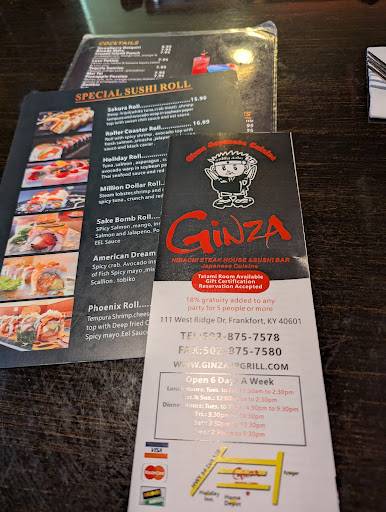 Menu at Ginza restaurant, Frankfort