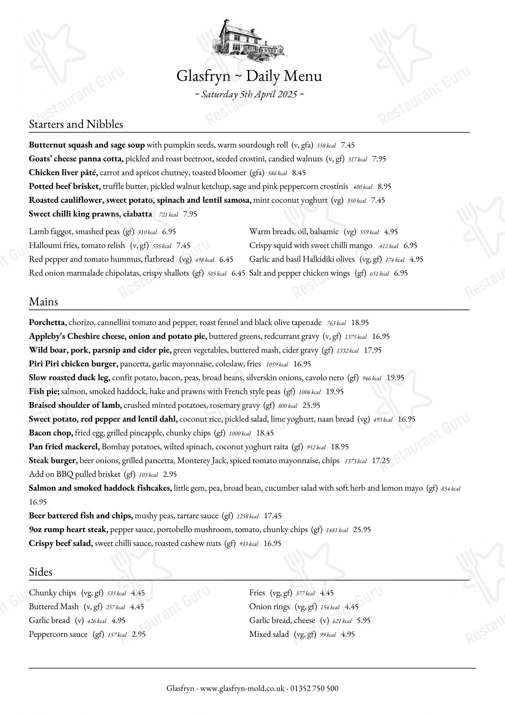 Menu at Glasfryn pub & bar, Mold