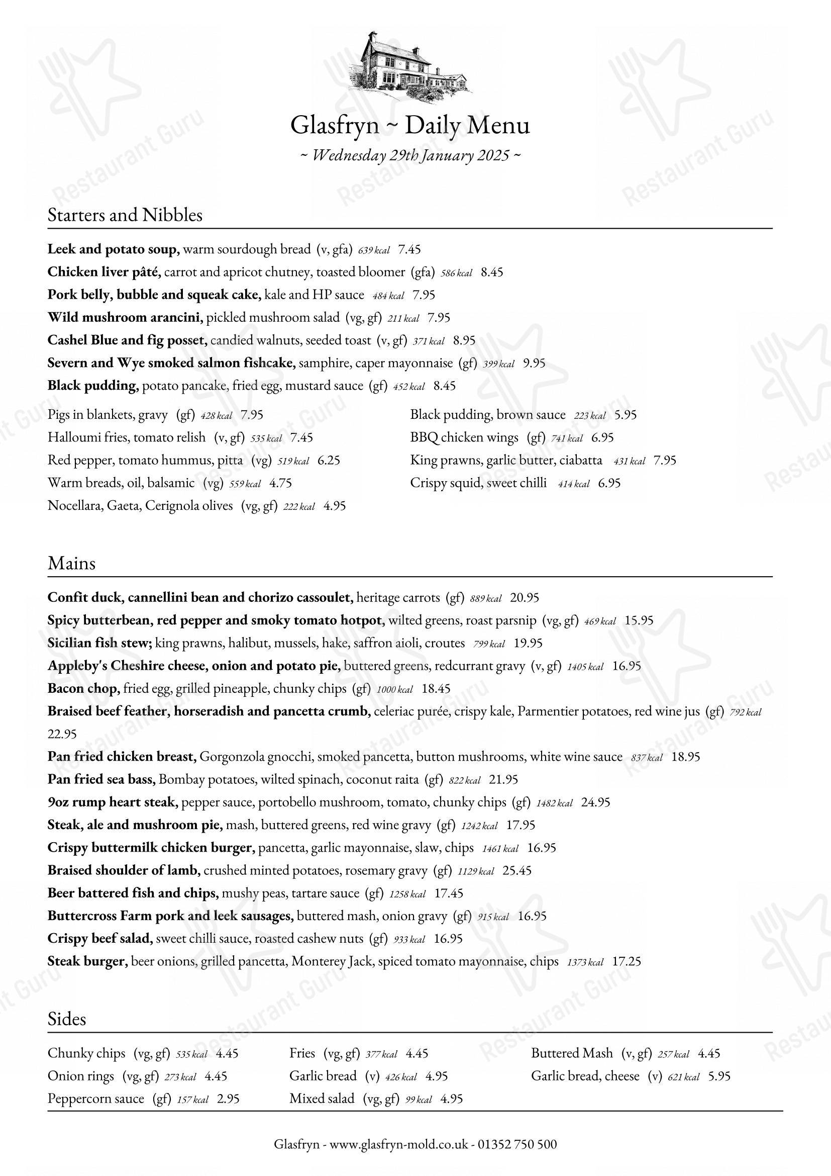Menu at Glasfryn pub & bar, Mold