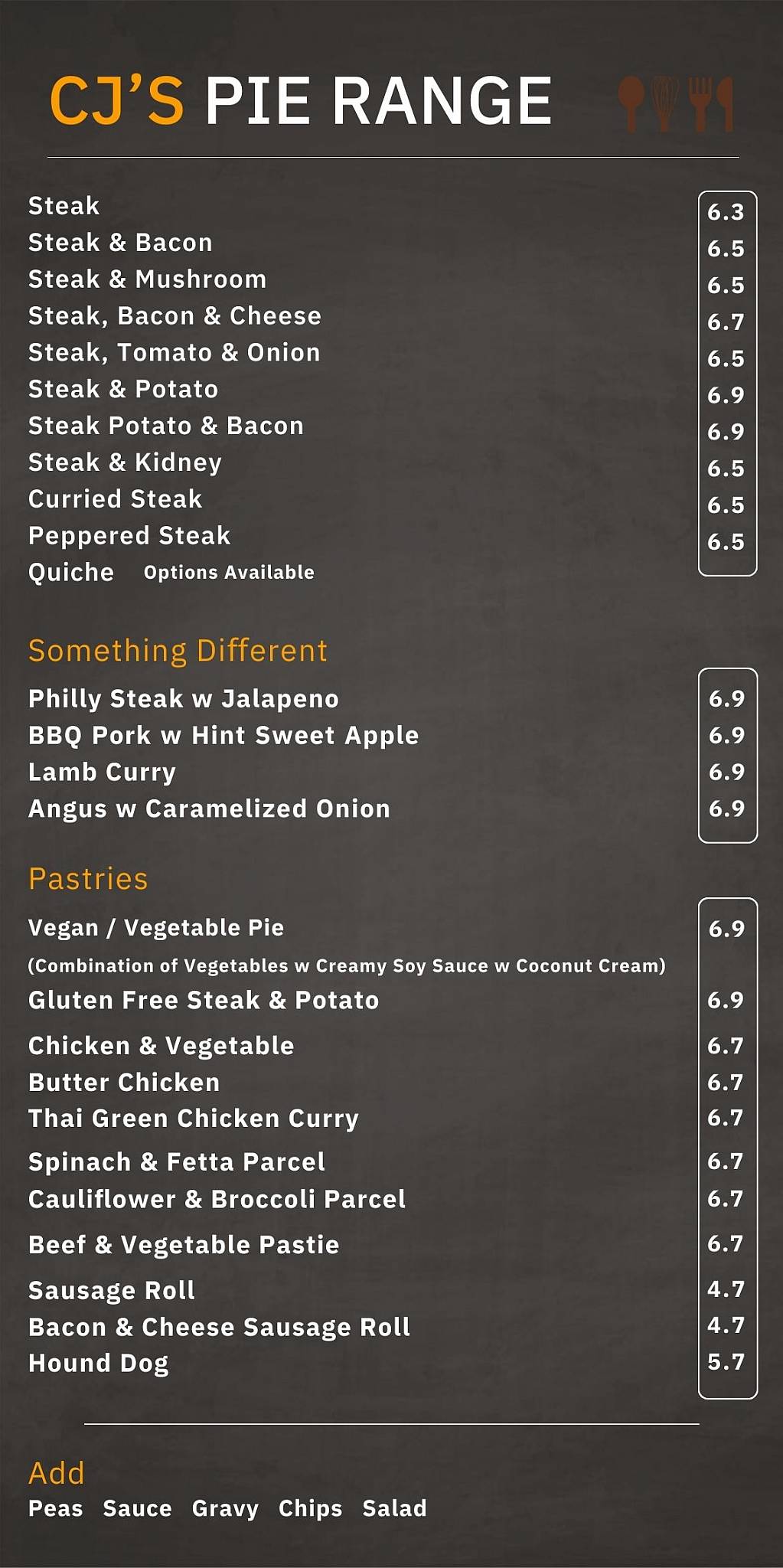 Menu at CJ's Pastries restaurant, Glass House Mountains, 528 Steve ...